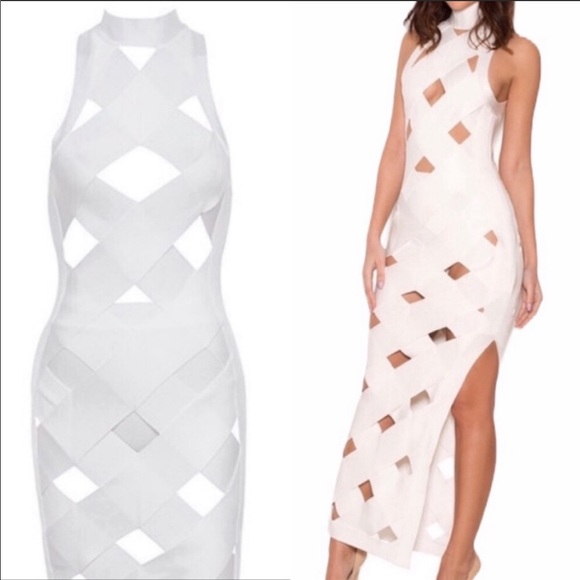 House of CB | Dresses | House Of Cb White Bandage Cage Dress Wshorties ...